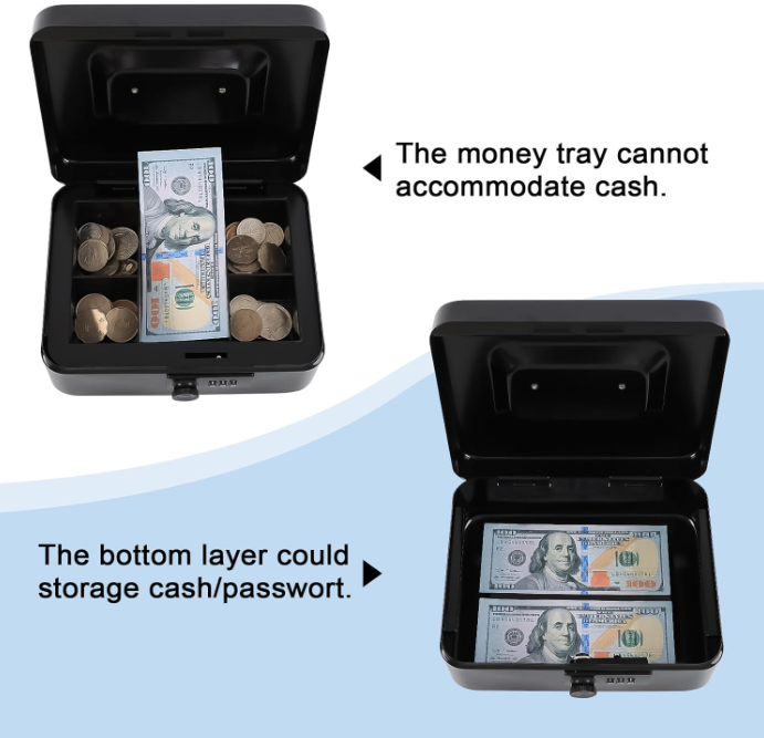 Medium Metal Cash Box with Combination Lock Safe and Money Tray for ...