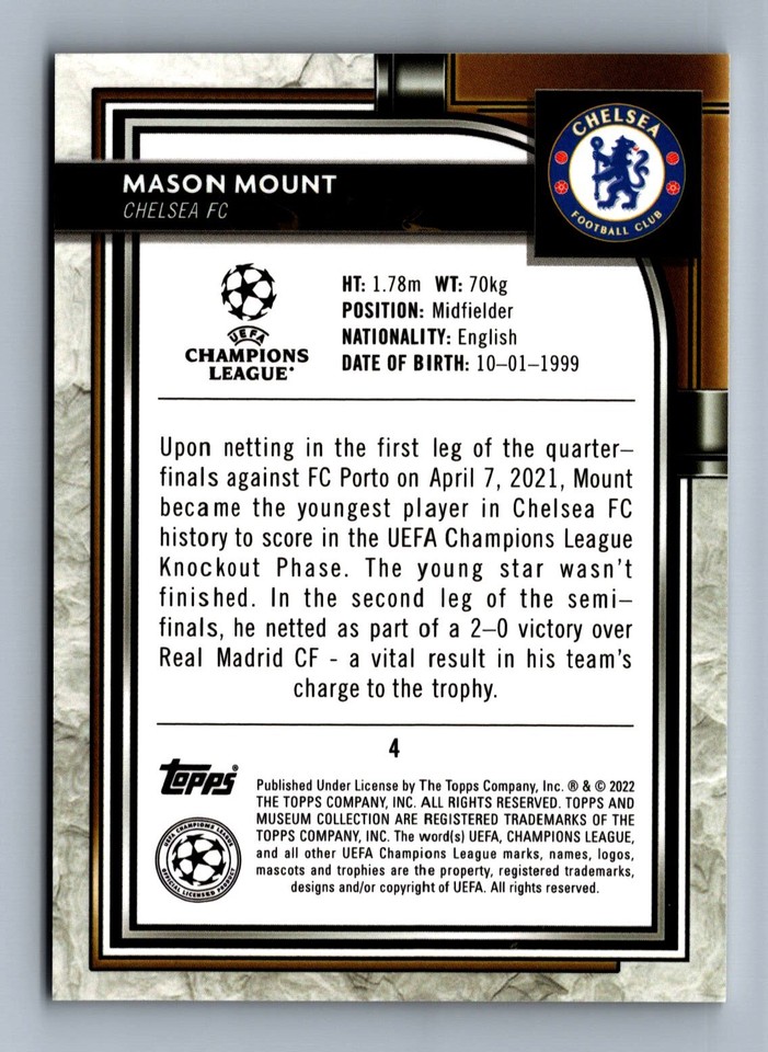 Mason Mount 2021-22 Topps Museum Collection UEFA Champions League #4 | eBay