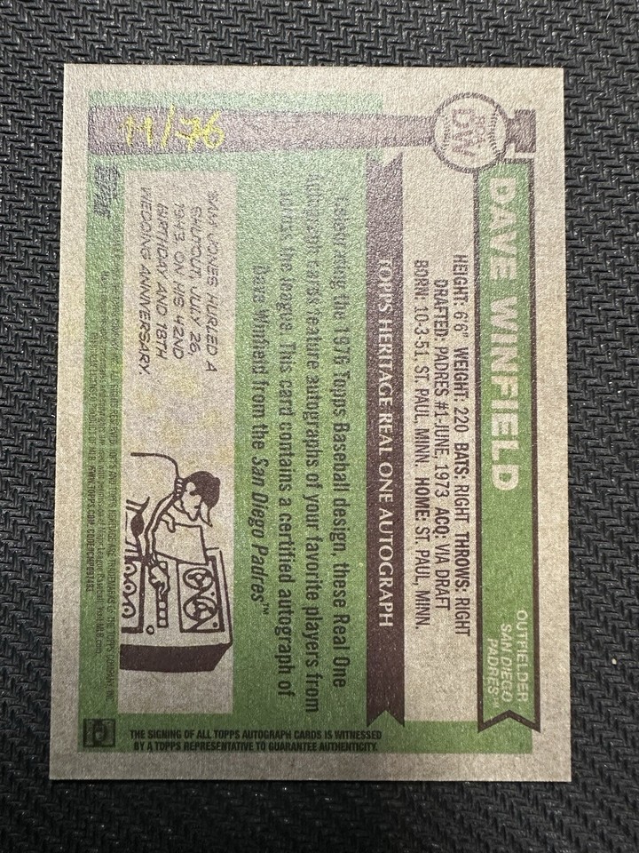 2025 Topps Heritage DAVE WINFIELD #ROA-DW Real One On Card Auto Red Ink ...