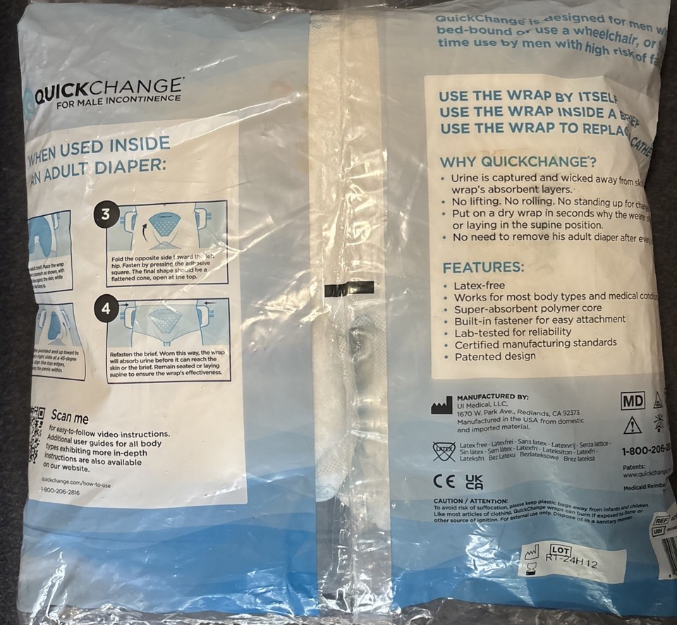 10 QuickChange Male Urine Management Wrap Incontinence One Size 10 ct ...