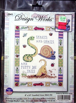 DESIGN WORKS SNAKES, SNAILS CROSS STITCH KIT 8"X10" #2941 BY MARIANNE ...