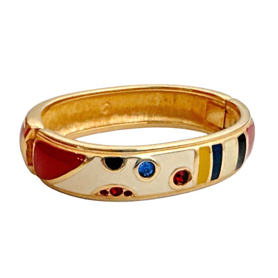 Swarovski Crystal Hinge Bracelet w/ Red / Multicolor Enamel / Swan ~ 6. ...