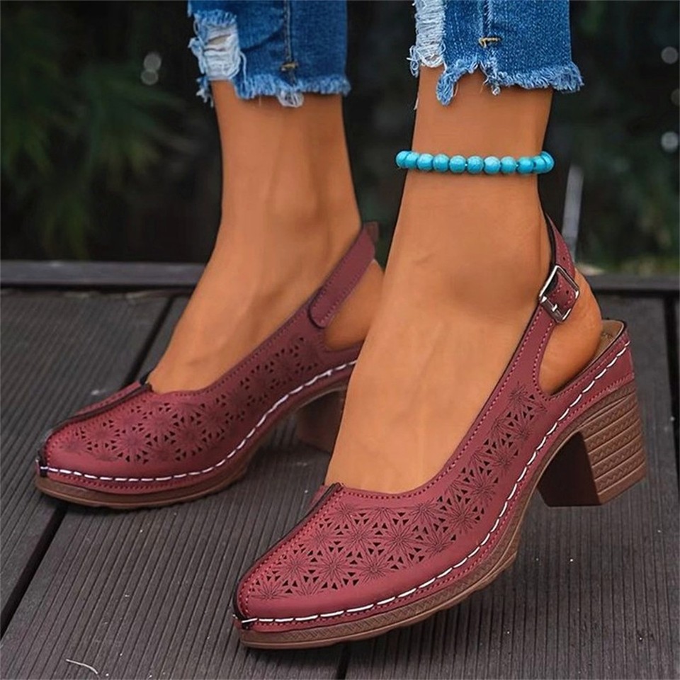 Women's Closed Toe Slingback Sandals Chunky Heel Slip On Summer Casual ...