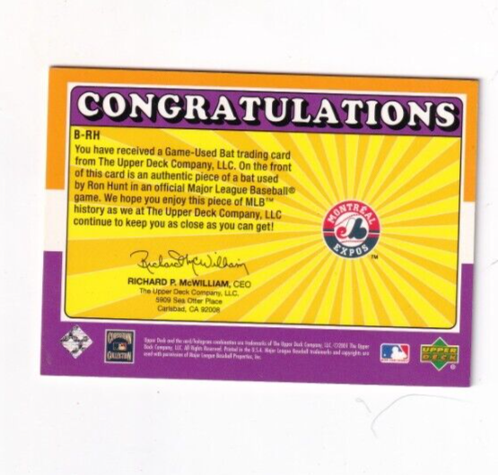 2001 RON HUNT UPPER DECK DECADE 1970,S GU BAT RELIC MONTREAL EXPOS | eBay