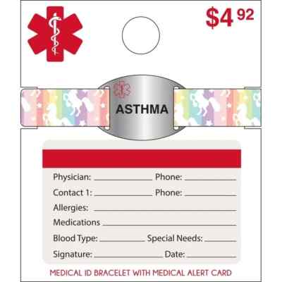 Cloth Asthma Alert ID Unicorn Bracelet With Medical ID Card | eBay