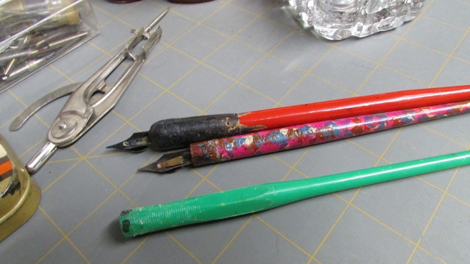 Vintage Calligraphy Lot Nibs, Ink, Rounded Pointed Pens, Drafting ...