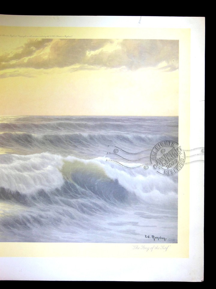 Edouard Mandon 1953 Long the Surf * French Art * Majestic Sunset Sky ...