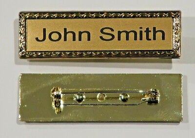 Engraved 50x14mm Name Badge Pin Fastener Only Deluxe Gold Metal Holder ...