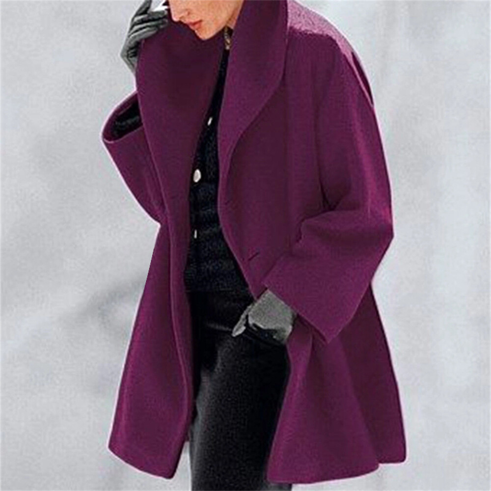 Women Winter Wool Blend Coats Mid Long Trench Coat Open Front One ...