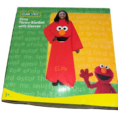 NEW Sesame Street Red ELMO Comfy Fleece Throw Blanket With Sleeves 42”x ...