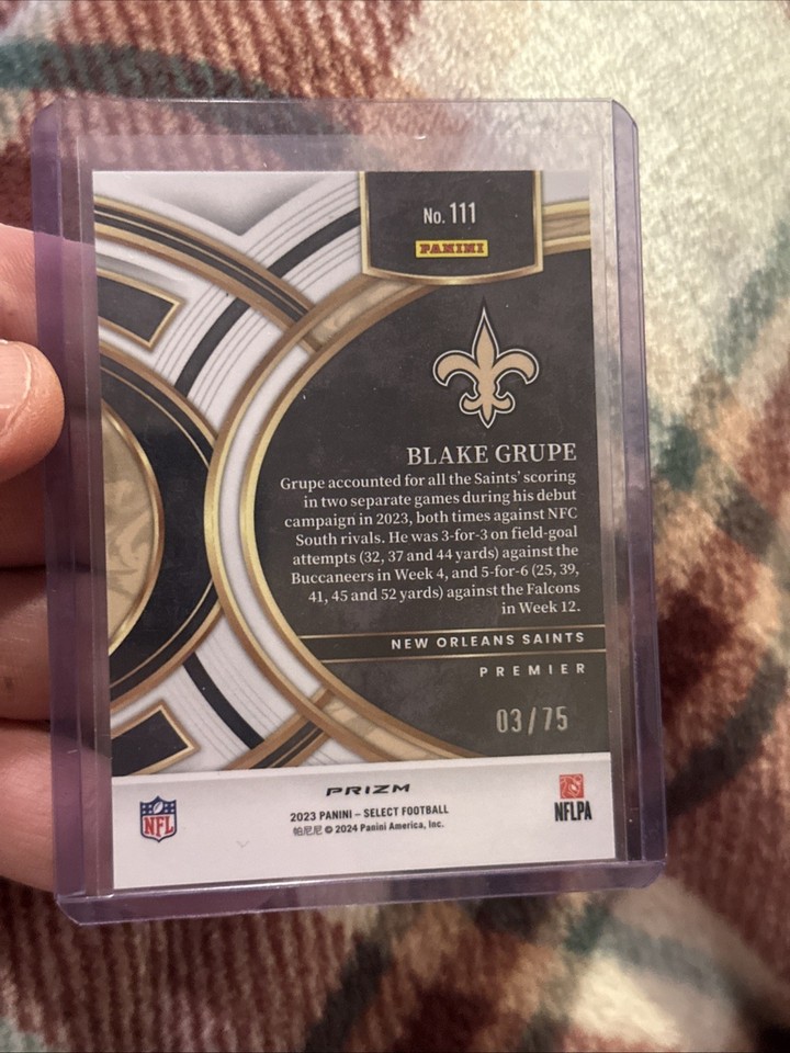 2023 Select Football Blake Grupe /75 Premier Level Purple Prizm Rookie ...