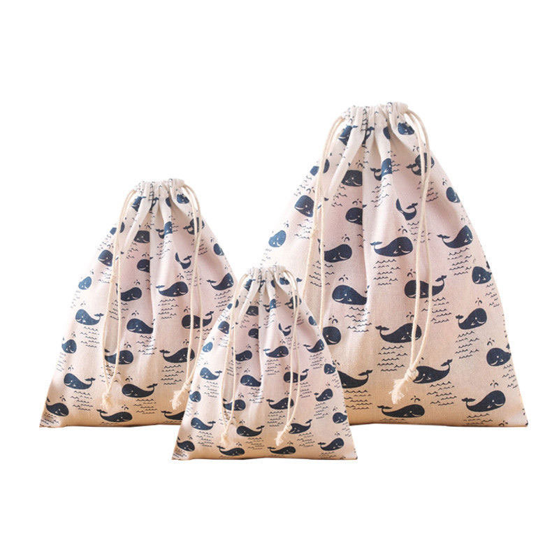 Cotton Linen Fabric Drawstring Storage Bag Organizer Toy Storage Bag 3 ...