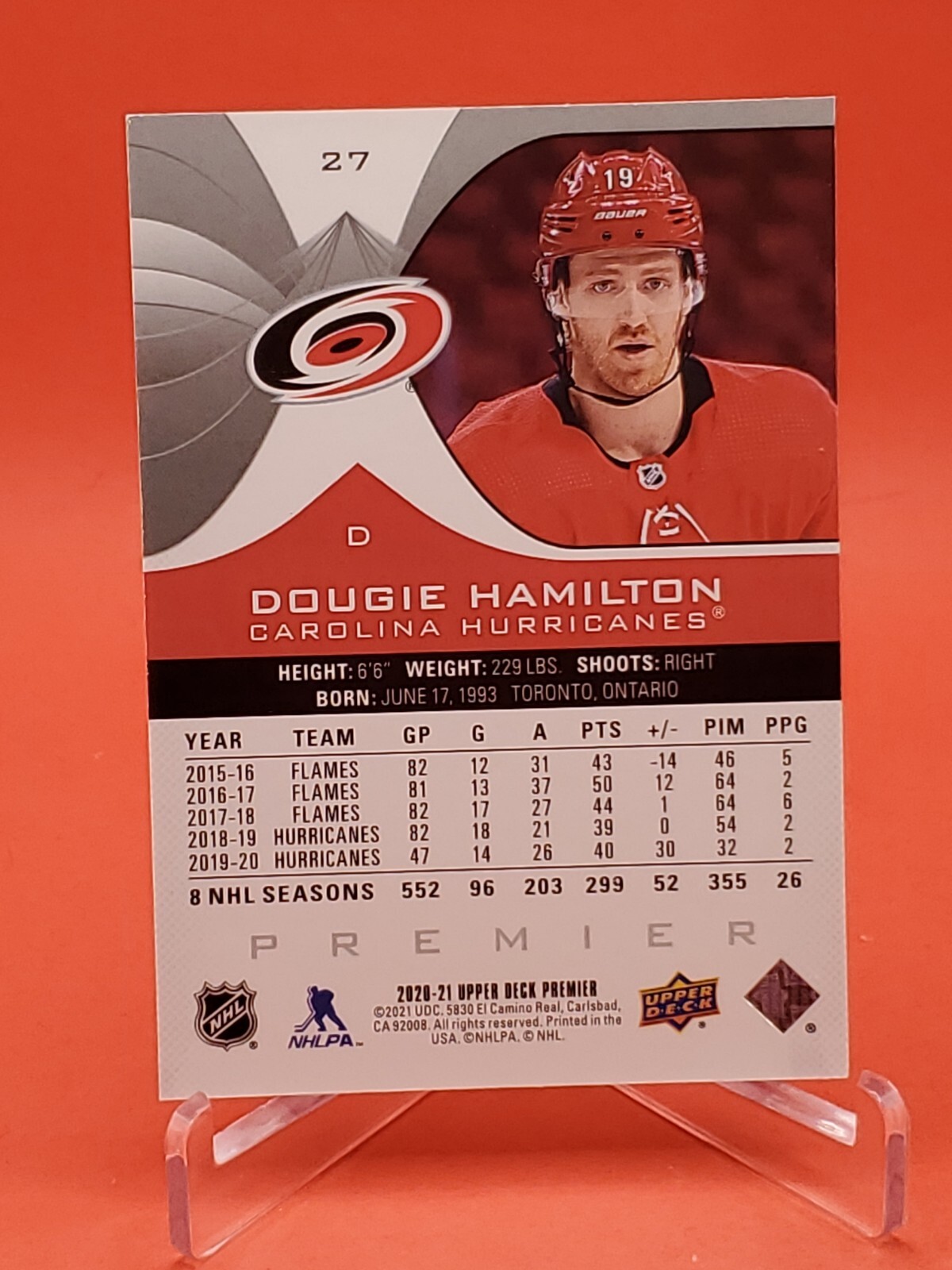 Dougie Hamilton 2020-21 Upper Deck Premier #27 264/299 Carolina ...