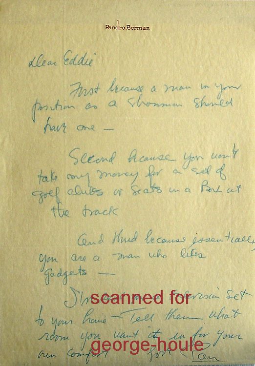 PANDRO S. BERMAN - LETTER - AUTOGRAPH - MANNIX - AA NOM - IRVING ...