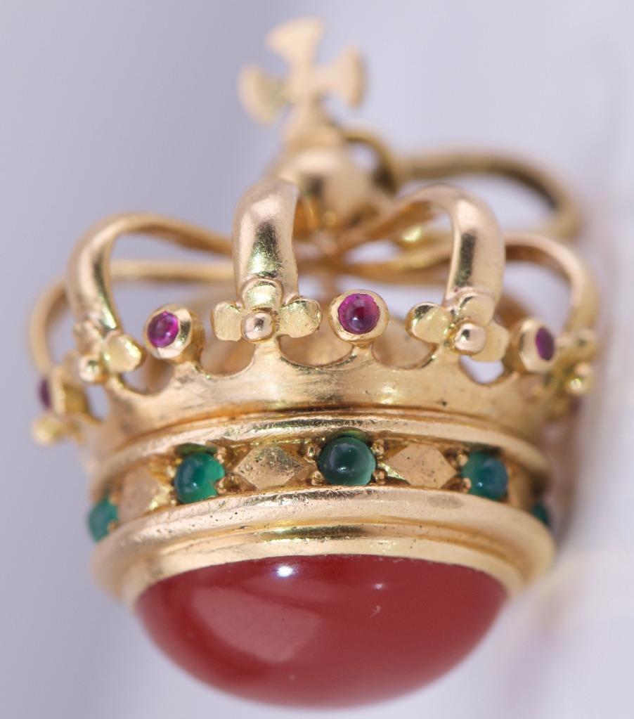 Antique FABERGE Coronation Crown Pendant 18k Gold Eme… - Gem