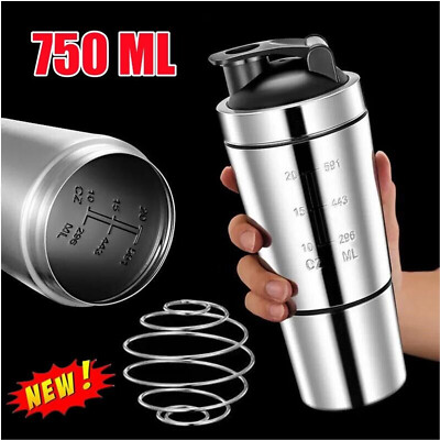 750ml Stainless Steel Workout Gym Protein Mixer Shaker Bottle Cup Drink ...