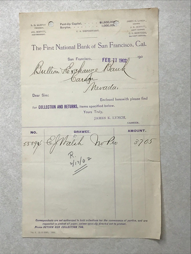 The First National Bank of San Francisco CA 1902 Vintage Letterhead ...