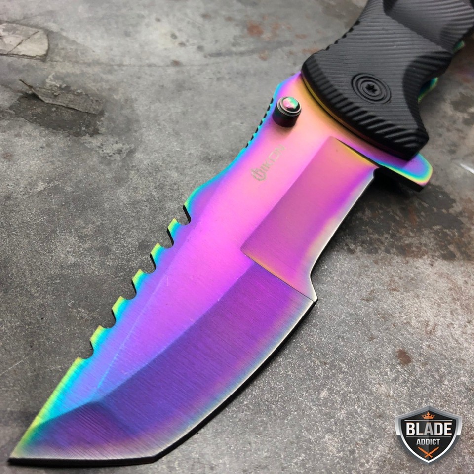 9" CSGO Tactical Rainbow Tracker Huntsman Spring Assisted Folding ...