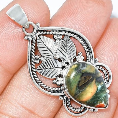 Natural Rhyolite - Rainforest Jasper 925 Sterling Silver Pendant ...