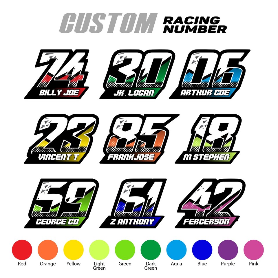 T12 3pcs Custom Font Number Decal Vinyl Stickers Racing Car MX ...