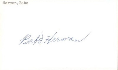 Babe Herman Signed 3x5 Index Card Cut d.87 Reds Cubs Tigers Autograph ...
