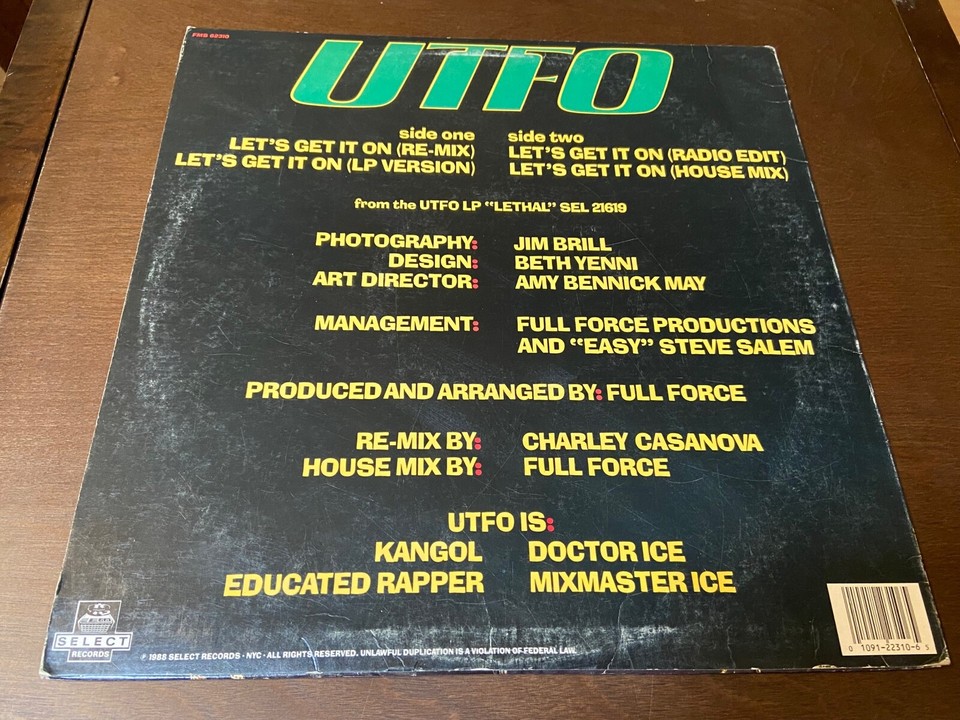 UTFO~Let's Get it On~12" SINGLE~80s Hip Hop Rap DJ R&B~Select Record ...