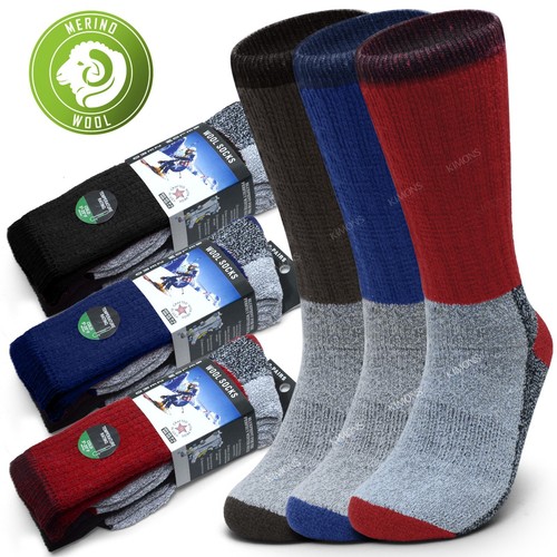 6 pairs Mens Merino Wool Socks Insulated Cold Weather Thermal Winter ...