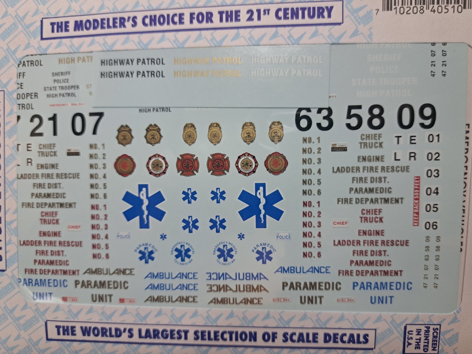 Microscale 48-510 O 1/48 or 1/43 Emergency Vehicle Police Fire EMS etc ...