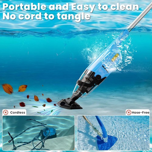 Rechargeable Pool Vacuum Handheld Pool Cleaner Cordless w/ Telescopic ...