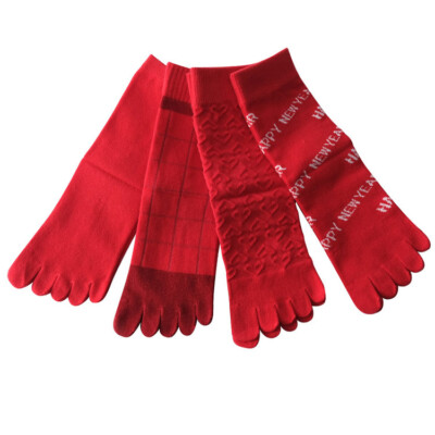4 Pairs Women Five Fingers Toe Socks Sports Wedding Party Lucky Red ...