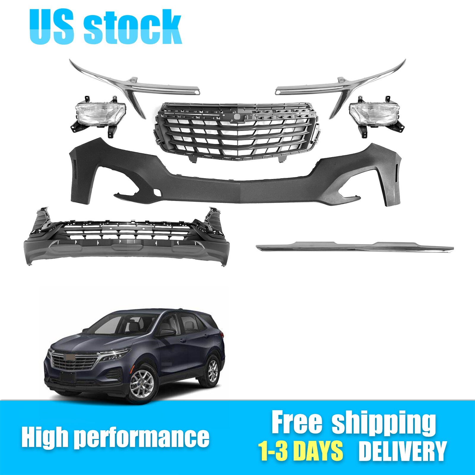 For 2022-2023 Chevy Equinox Front Bumper Grills Skide Plate Fog Lights ...