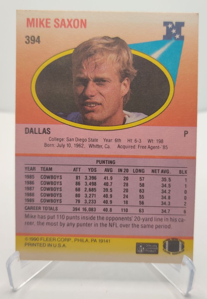 1990 FLEER MIKE SAXON #394 DALLAS COWBOYS football card | eBay