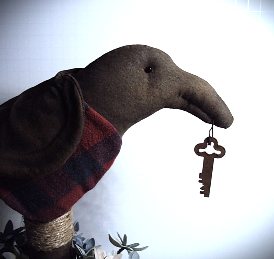 Primitive Handmade Black Crow Doll Spring Vintage Farmhouse Bird Rustic ...