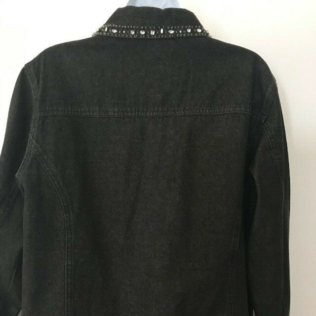 The Quacker Factory Rhinestone Studded Black Denim Jacket 100% Cotton ...