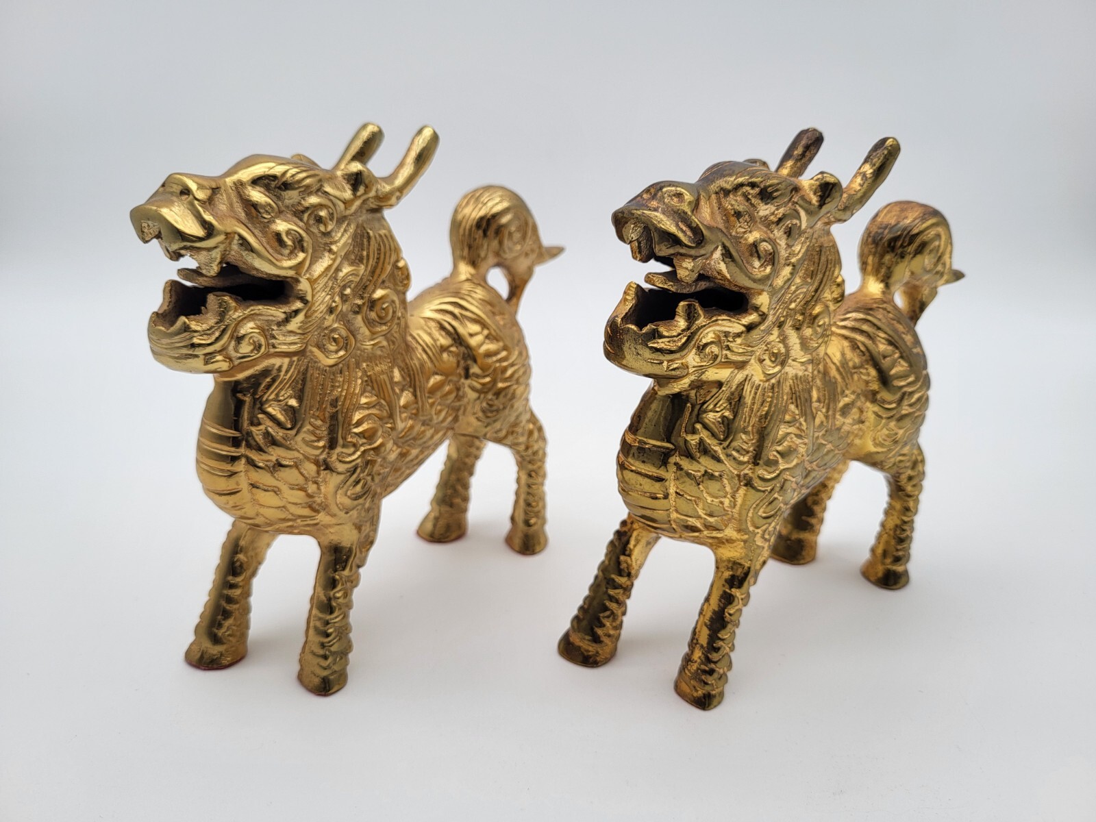 Vintage Chinese Brass Qilin Kirin Dragon Lion Mythical Beast Statues ...