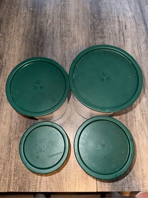 Tupperware White One Touch Canister Set of 4Hunter green lids | eBay