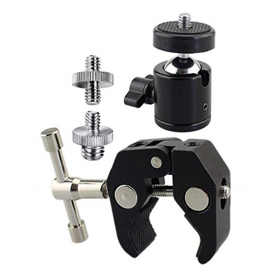 360° Super Clamp Mount Mini Ball Head 1/4"-20 For DSLR Camera Tripod ...