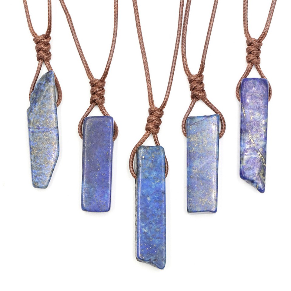 Natural Lapis Lazuli Crystal Necklace Pendant Stone Healing Rope Chain ...