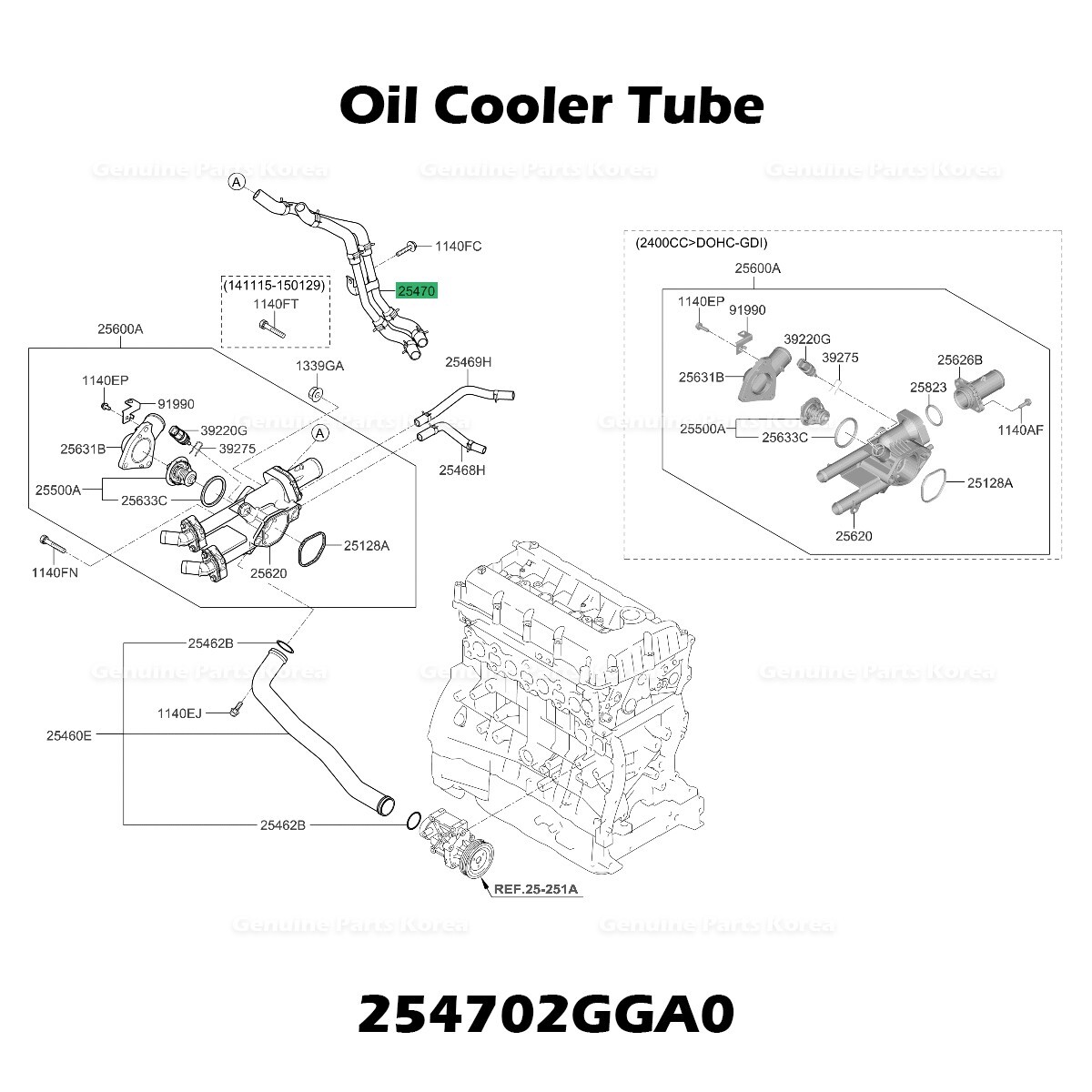 Hyundai Santa Fe Sonata Kia Optima Oil Cooler Tube 254702GGA0 | Genuine ...
