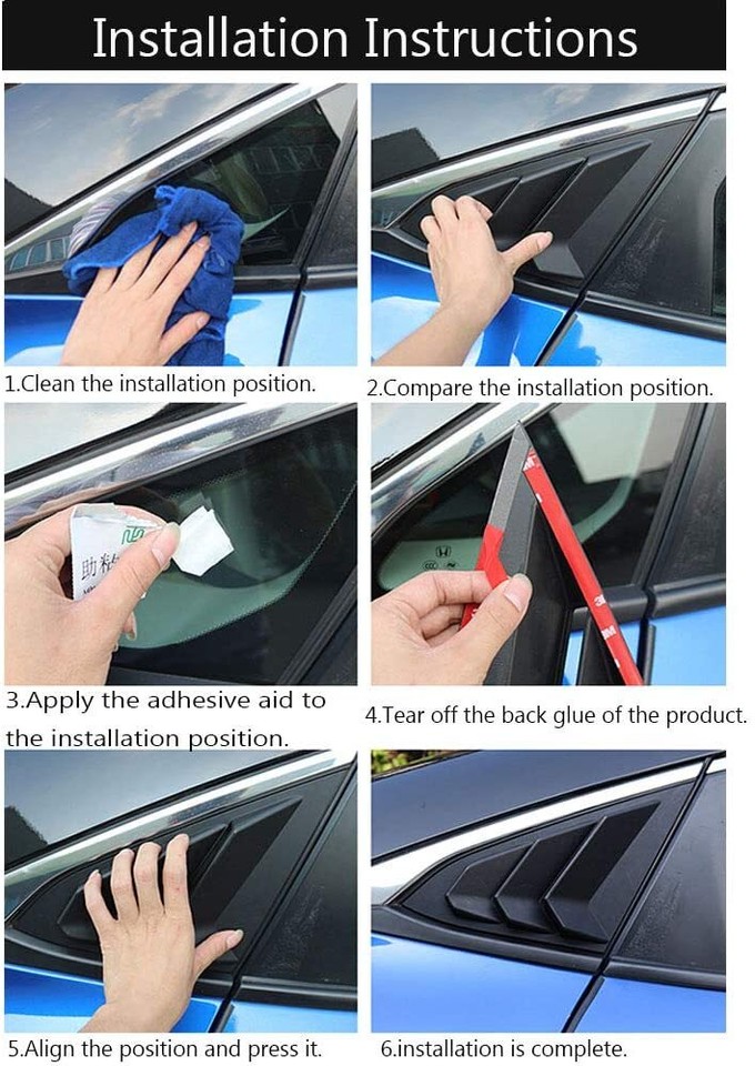 2013-2022 Ford Fusion Mondeo Rear Side Window Louvers Cover Gloss Black ...