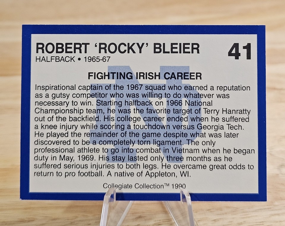 Robert "Rocky" Bleier 1990 Collegiate Collection Notre Dame #41 | eBay