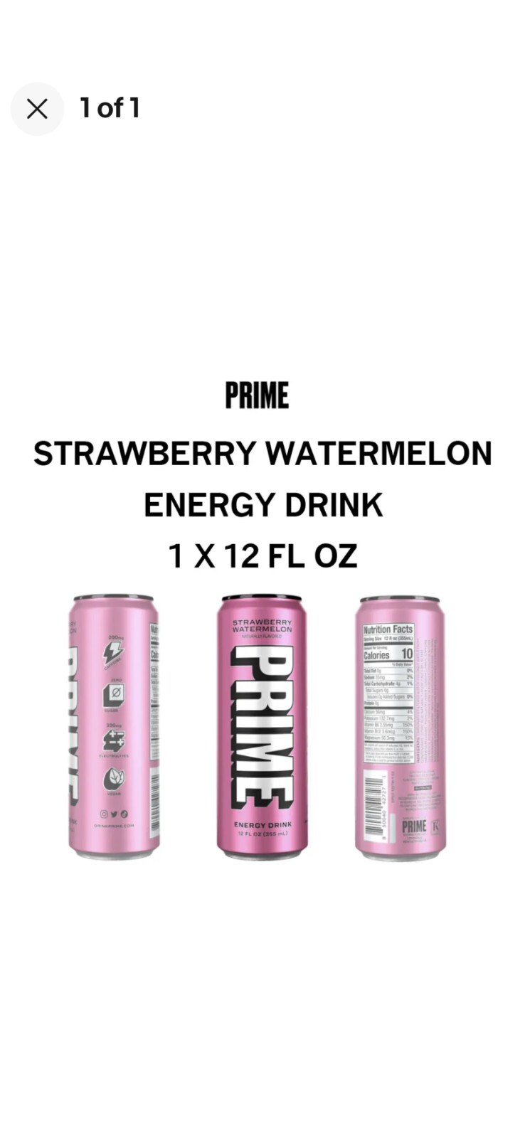 1 x PRIME STRAWBERRY WATERMELON ENERGY DRINK 12. fl oz CAN | eBay