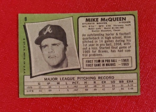 1971 Topps #8 Mike McQueen Atlanta Braves MLB Card EX | eBay