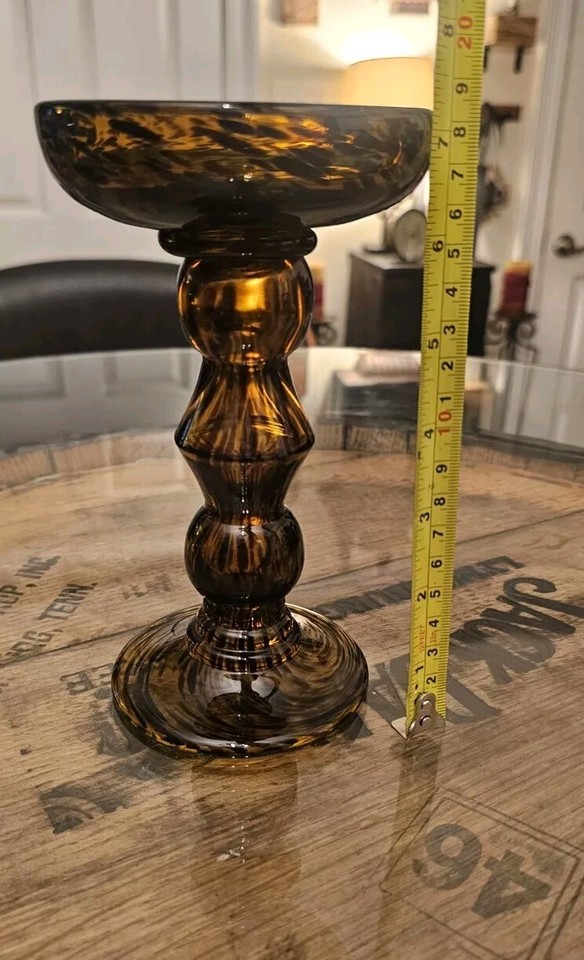 Vintage Amber Tortoise Shell Art Glass Candle Holder 7" | eBay