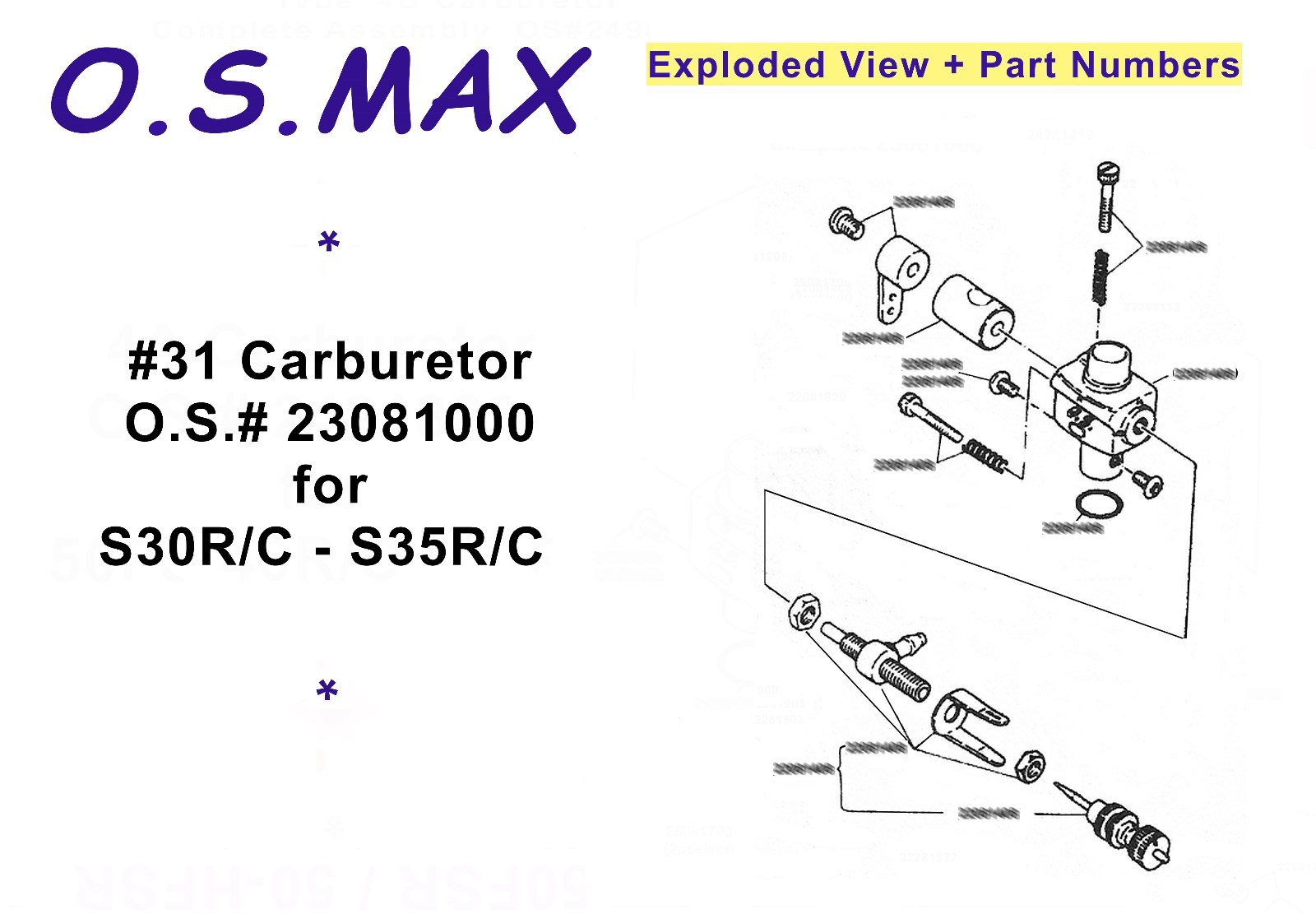 OS MAX S30-S35RC #31 Carburetor #23081000 INFO SHEET Exploded View ...