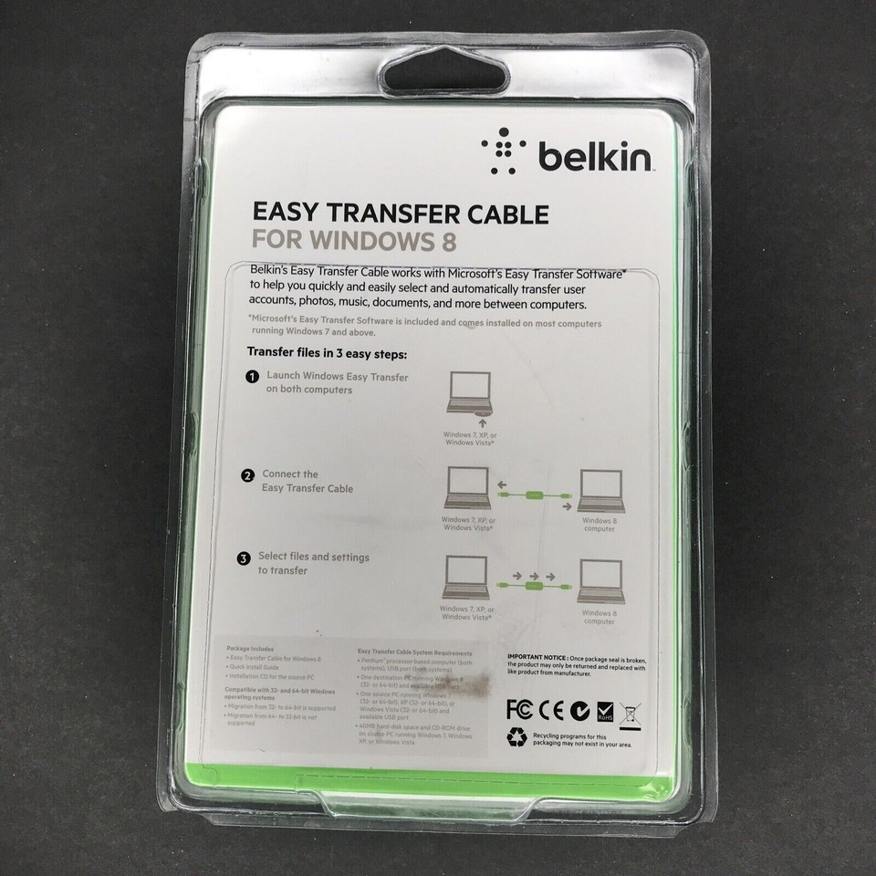 NEW & SEALED BELKIN Easy Transfer Cable For Windows 8 USB 2.0 - SALE ...