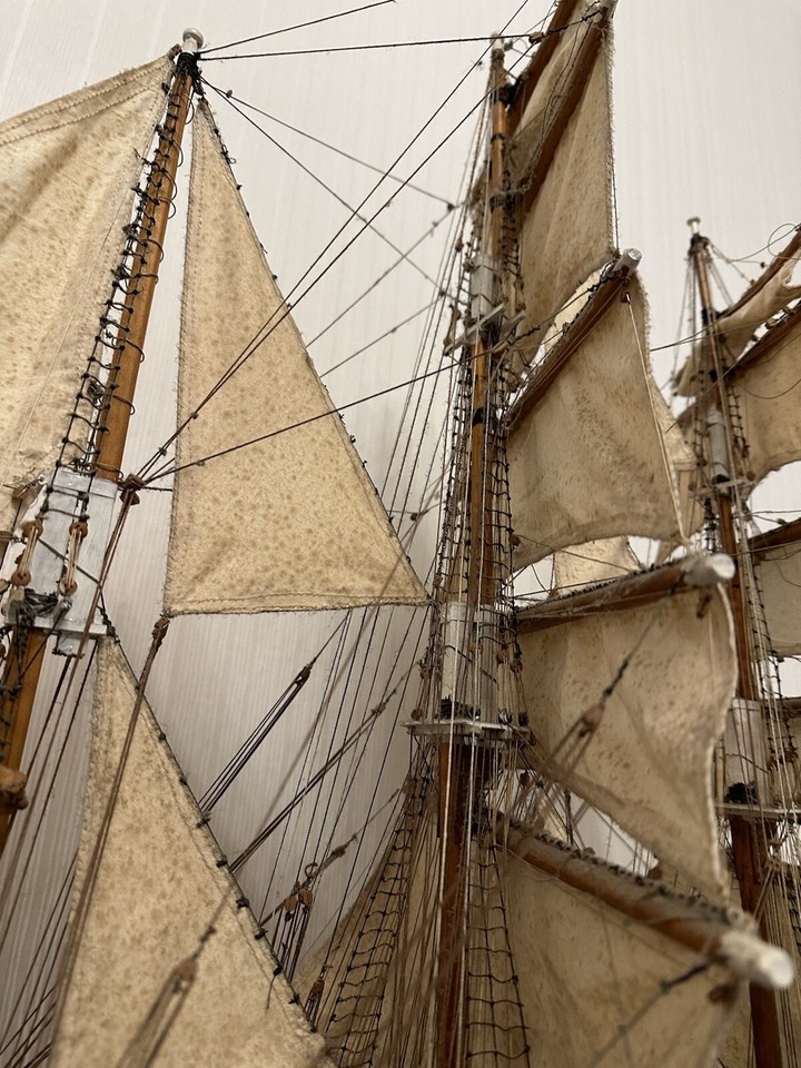 Antique Vintage sailing ship boat model Wooden hand made with sails ...