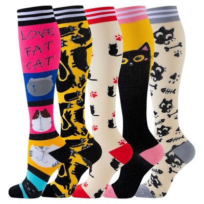 5Pairs Cat Compression Socks Cartoon Knee Stocking Cute Sport Socks ...