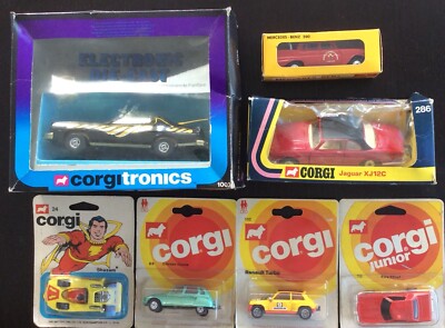 7x VINTAGE CORGI MODEL DIE-CAST CAR LOT BOXED CARDED SHAZAM JAGUAR ...