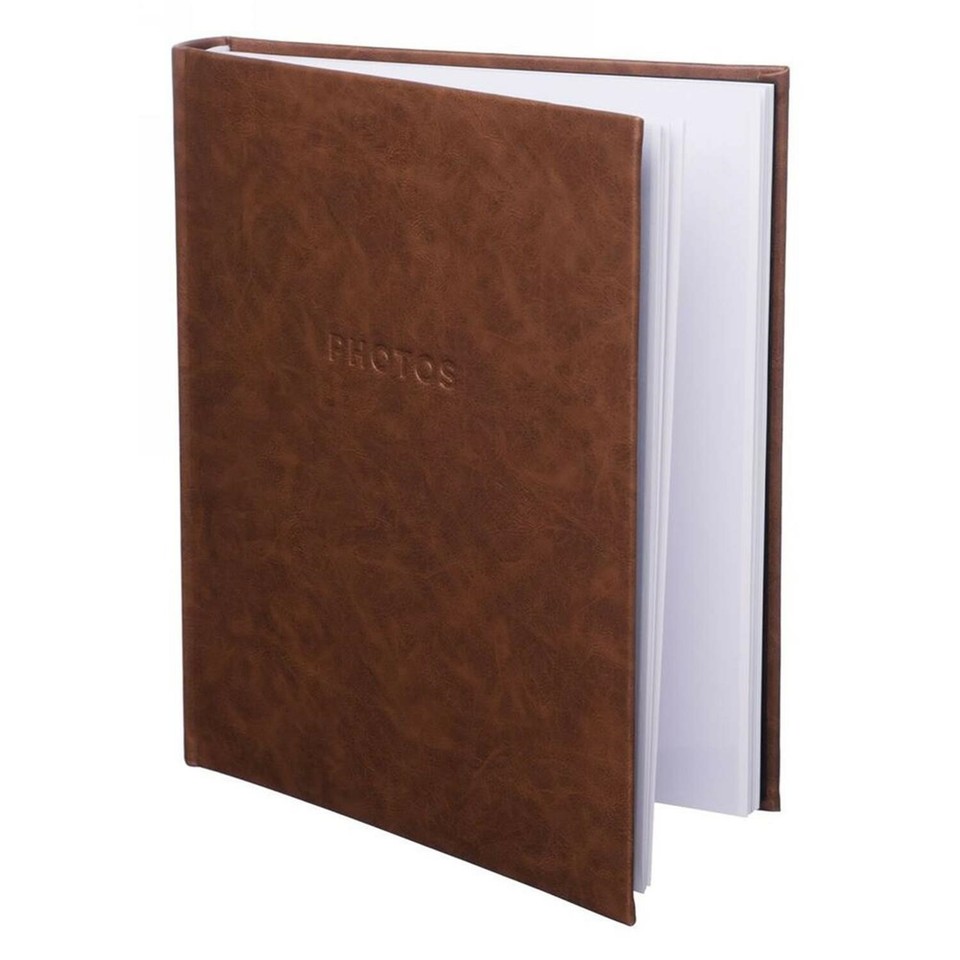 WHSmith Photo Album Case Bound Tan Faux Leather 25 Self-Adhesive White ...